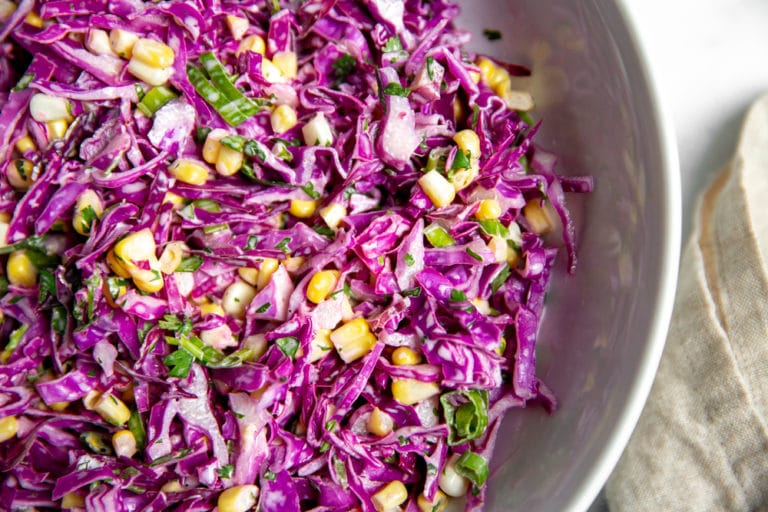 Easy Red Cabbage Coleslaw Recipe with Sweet Corn | From Scratch Fast